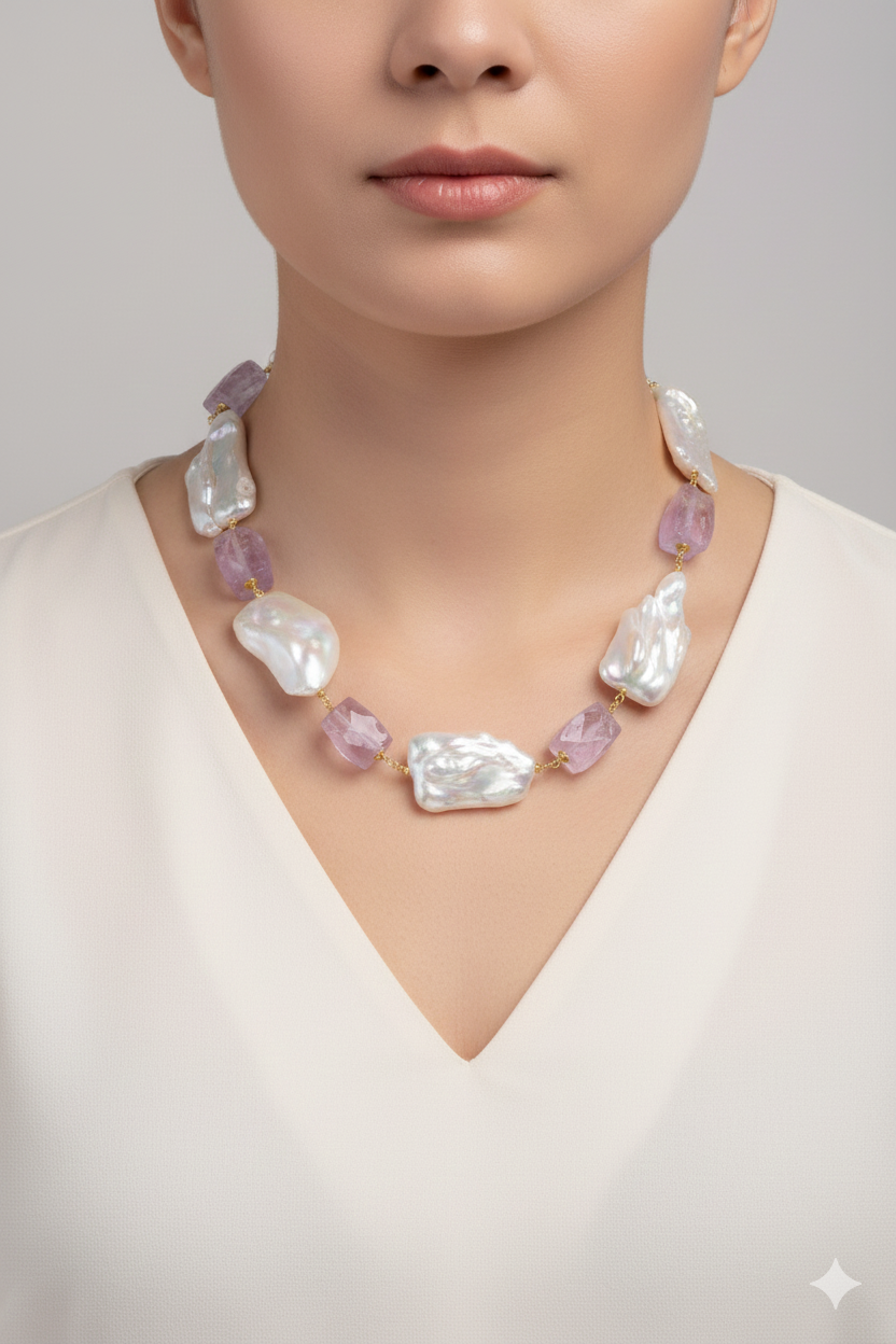 Collana Artigianale Perle Quadrate Ametista Argento 925 - FiaJewels